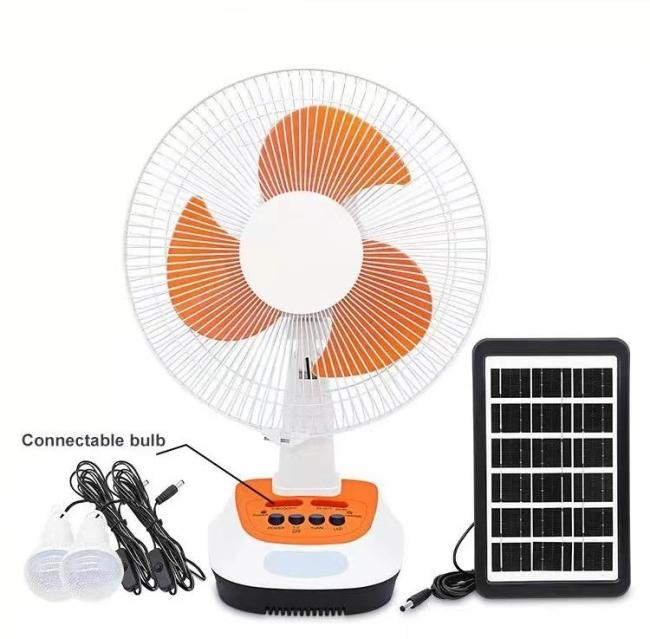 12 Inch Rechargeable Fan AC/DC Charge Table Fan Power Bank Function Solar Charge Emergency Fan with LED Lights