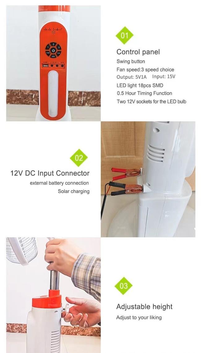 12 Inch Rechargeable Fan AC/DC Charge Table Fan Power Bank Function Solar Charge Emergency Fan with LED Lights