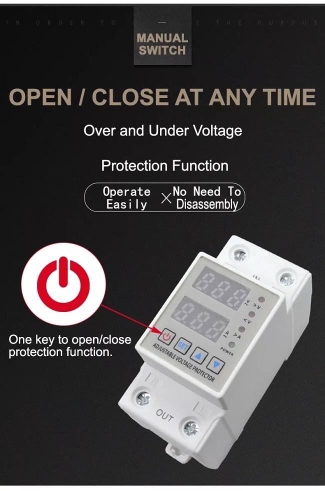 Dual Display 40A 63A 230VAC Adjustable Digital Over Under Voltage Protector Over Current Protection Limiter