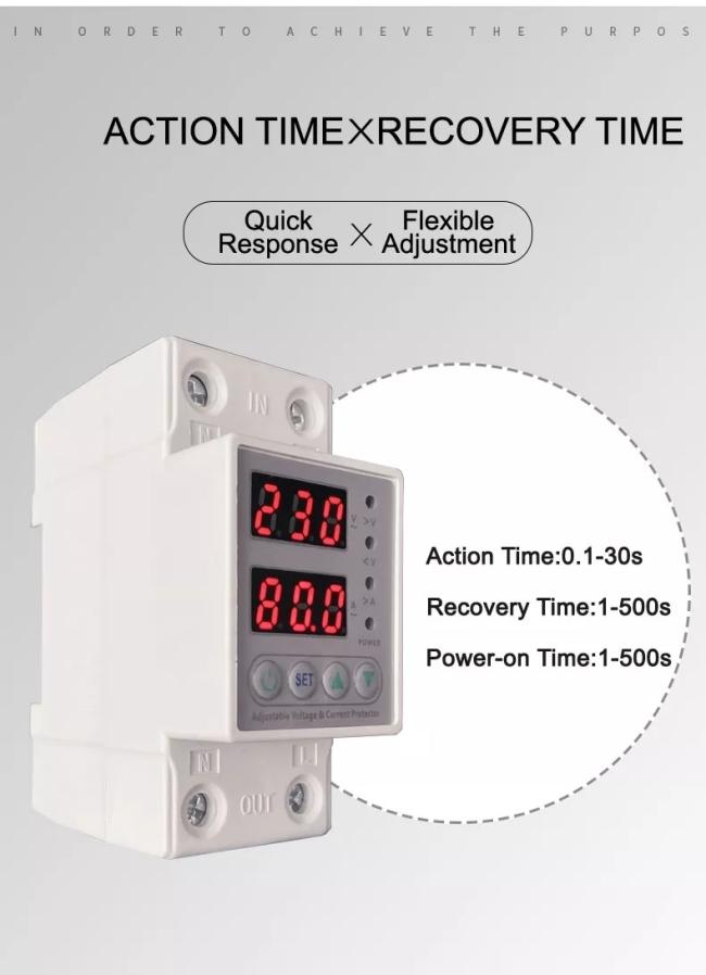 Dual Display 40A 63A 230VAC Adjustable Digital Over Under Voltage Protector Over Current Protection Limiter