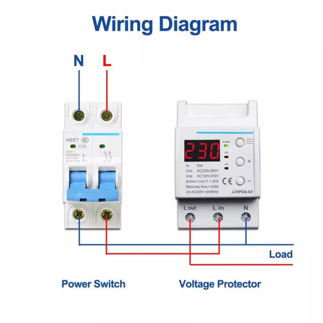 3p 63A Dinrail 230V Adjustable Over Under Voltage Protector Protective Device Overload Protection Relay