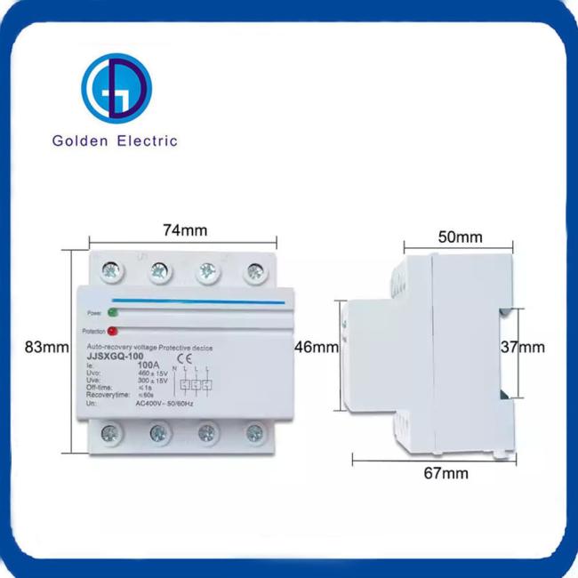 Three Phase 380V 60A DIN Rail Auto-Recovery Over and Under Voltage Protector Industrial Surge Protection Relay