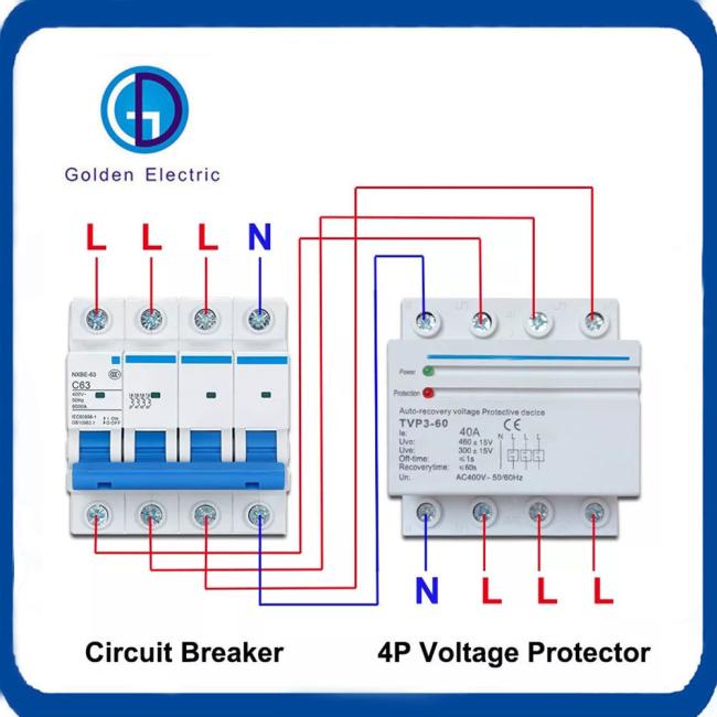 Three Phase 380V 60A DIN Rail Auto-Recovery Over and Under Voltage Protector Industrial Surge Protection Relay
