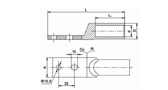 Square Palm Dtl Aluminum Copper Terminal Lug