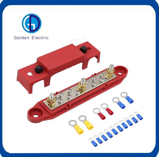 Bus Bar 1/4′′ Post Distribution Block 10X#8 Screw Terminal Busbar Stud Set with Ring Terminals