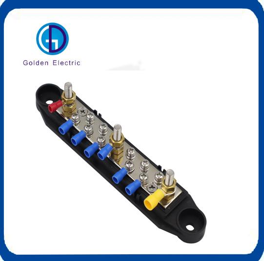 Bus Bar 1/4′′ Post Distribution Block 10X#8 Screw Terminal Busbar Stud Set with Ring Terminals