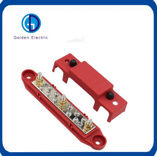 Bus Bar 1/4′′ Post Distribution Block 10X#8 Screw Terminal Busbar Stud Set with Ring Terminals