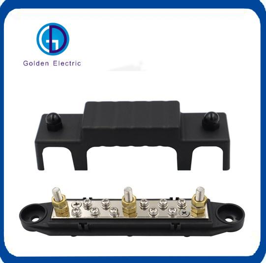 Bus Bar 1/4′′ Post Distribution Block 10X#8 Screw Terminal Busbar Stud Set with Ring Terminals