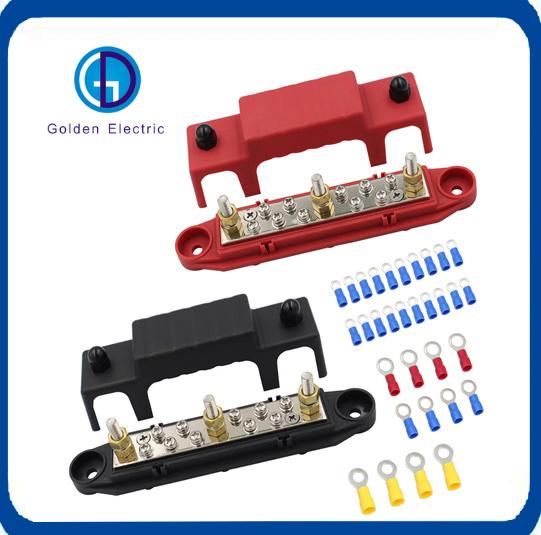 Bus Bar 1/4′′ Post Distribution Block 10X#8 Screw Terminal Busbar Stud Set with Ring Terminals