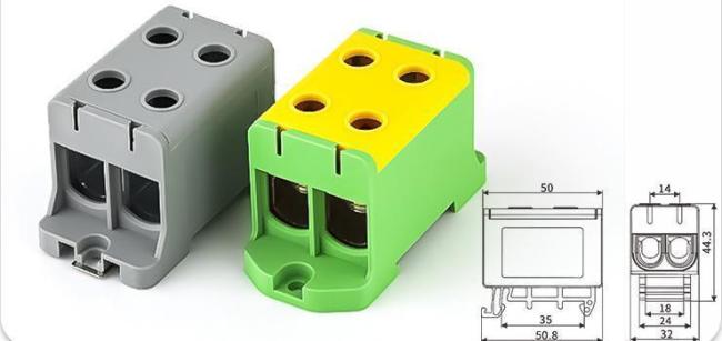 High Current 2p/4p Power Distribution DIN Rail Mounted 750V 800V Terminal Connector Electrical Terminal Block
