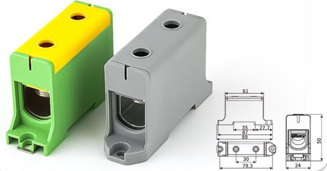 High Current 2p/4p Power Distribution DIN Rail Mounted 750V 800V Terminal Connector Electrical Terminal Block
