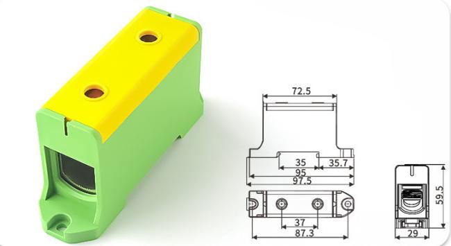 High Current 2p/4p Power Distribution DIN Rail Mounted 750V 800V Terminal Connector Electrical Terminal Block