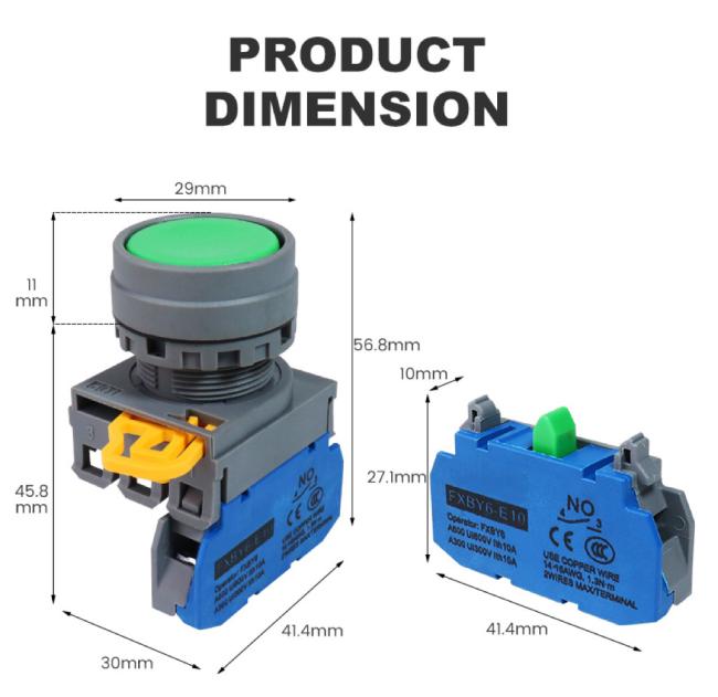 Plastic Button Fxby6 Momentary Switch Self-Recovery 22mm IP65 10A 1no Red Green Blue White