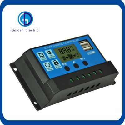 China LCD Display Solar Charge Controller 30A/20A/10A 12V 24V Auto with Double USB PV Regulators Battery Chargers for sale