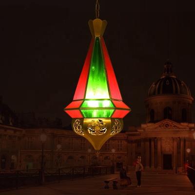 China 220V Exotic Antique Copper Ceiling Light With Glass Shade Material for sale