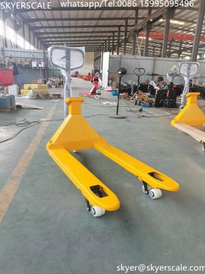China 3000 kg handmatig wegen Hydraulische handpallettruck met weegschaal Te koop