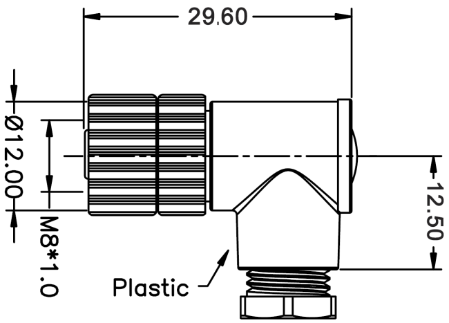 M8 3-pin female connector overview showing waterproof design