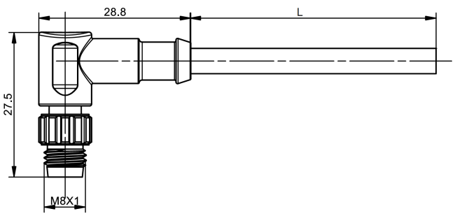 M8 Angled Connector showing 90-degree cable exit and compact design