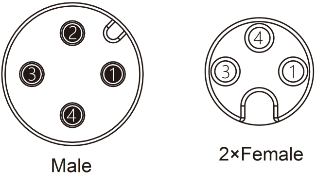 Pin assignment diagram for M12 to M8 Y-distributor