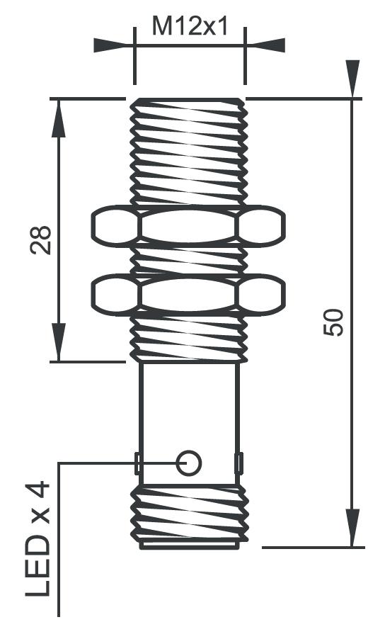 Dimension drawing of M12 inductive sensor