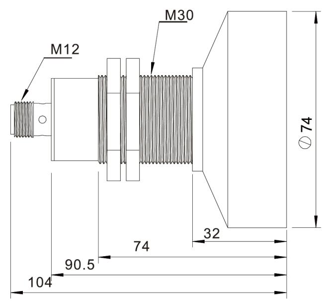 U30 Industrial Ultrasonic Sensor dimensional drawing