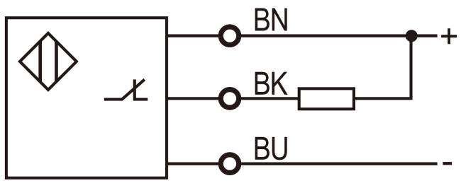 Wiring diagram for M8 cylindrical inductive sensor showing proper electrical connections