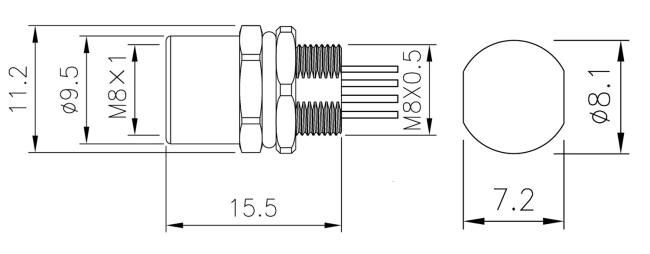 M8 Flange Connector product view showing rear mounting and straight cable outlet