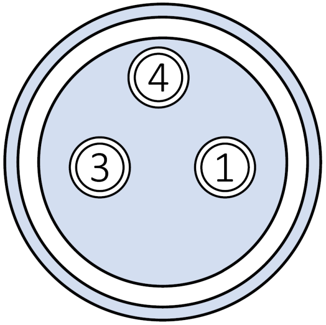M8 connector pin assignment diagram with technical specifications