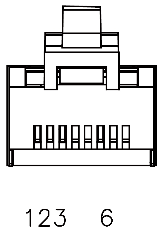RJ45 connector pin assignment diagram with color coding