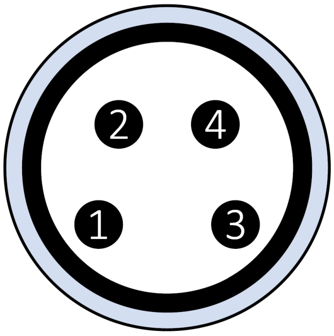 M8 connector pin assignment diagram showing 4-pin configuration