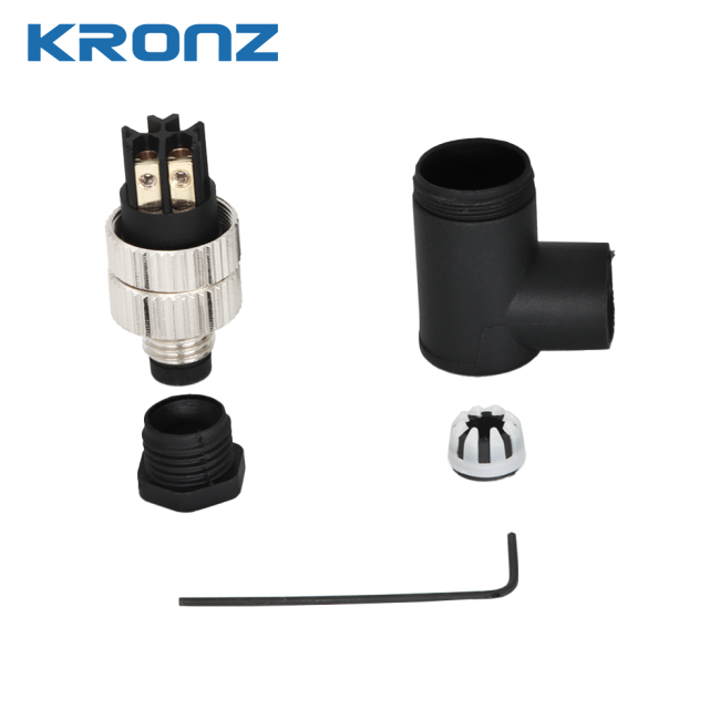 M8 angled connector side view showing cable exit orientation