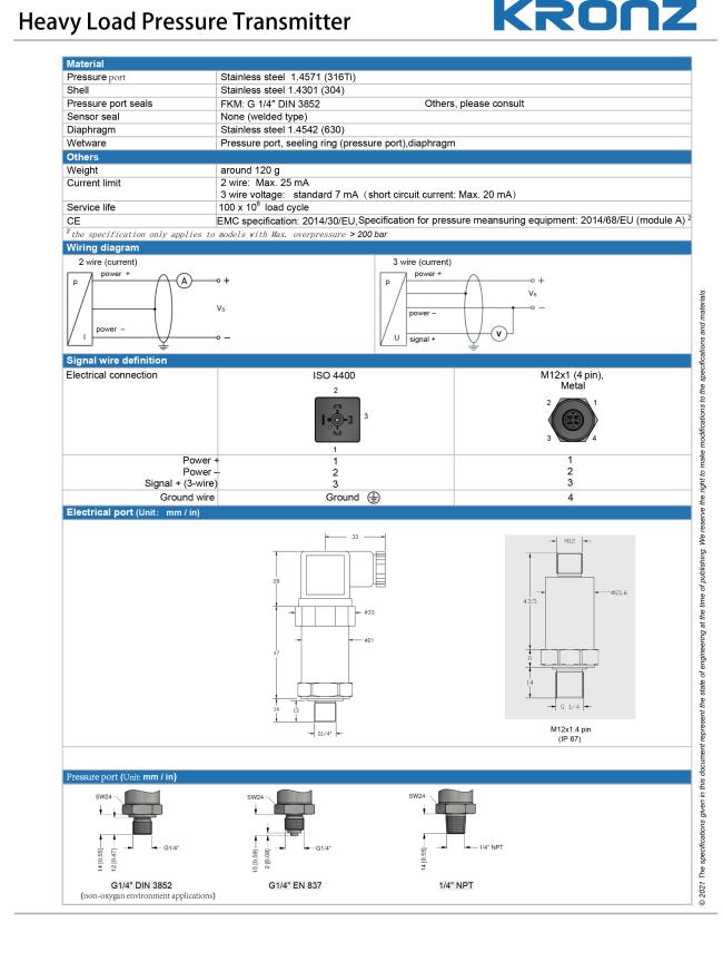 Heavy Load Pressure Transmitter side view