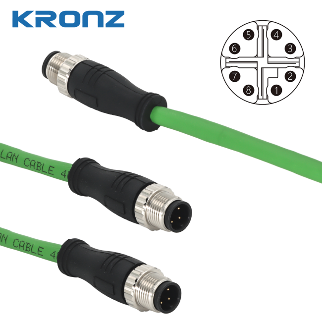 Close-up of M12 Connector gold-plated brass contacts