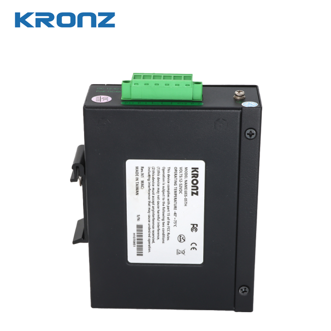 Side view showing rugged metal housing of Ethernet switch