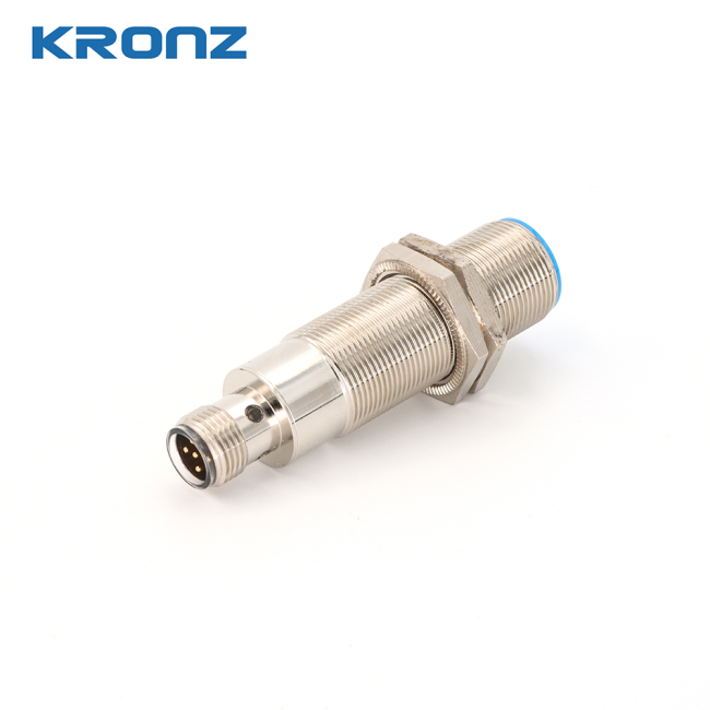 Industrial Ultrasonic Sensor front view showing connectors and indicators