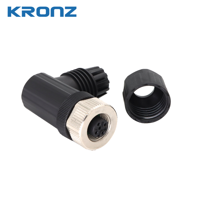 M12 Socket Connector front view showing screw connection and angle cable outlet