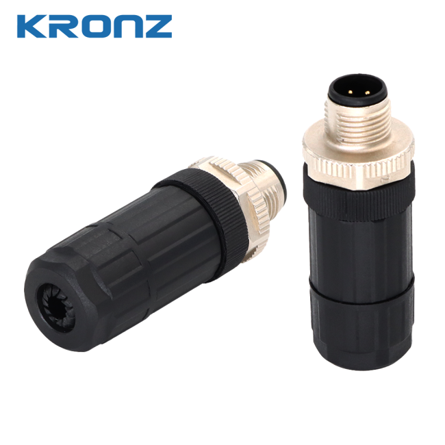 M12 Male Connector side view with cable outlet
