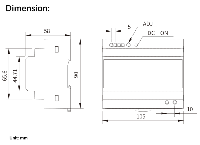 Technical diagram of power converter specifications