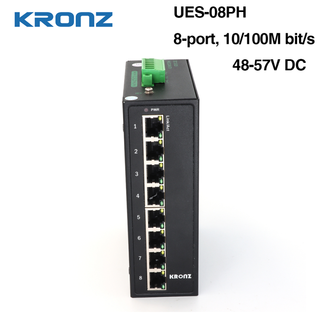 Industrial DIN Rail PoE Ethernet Switch - Front View