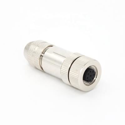 China Conectores M12 Fêmea 8 Pinos Metálicos para Montagem em Campo IEC 61076-2-101 à venda