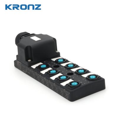 China 8 Position Industrial Distribution Box Dual Channel PNP M12 Connector Junction Box for sale