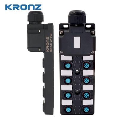 China 8 Position Industrial Distribution Box Dual Channel PNP M12 Connector Junction Box for sale