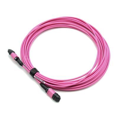 China Male To Female MPO Trunk Cable Assembly 12 Fibers Polarity A OM4 OFNP Magenta Jacket for sale