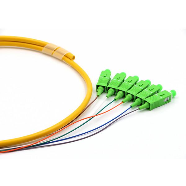 Quality SC APC 6 Cores PVC Bundle Fan Out Single Mode Fiber Pigtails OS2 Yellow Jacket for sale