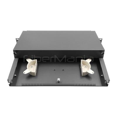 China 19 Inch 1U Fiber Optic Patch Panel Rack Mount 3 LGX Adapter Panels With 2 Spool for sale