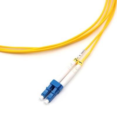 China Single Mode Duplex Fiber Optic Patch Cable LC UPC To LC UPC OS2 OFNR 2.0mm Yellow for sale