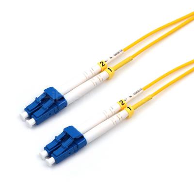 China Single Mode Duplex Fiber Optic Patch Cable LC UPC To LC UPC OS2 OFNR 2.0mm Yellow for sale