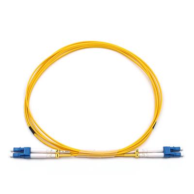 China Single Mode Duplex Fiber Optic Patch Cable LC UPC To LC UPC OS2 OFNR 2.0mm Yellow for sale