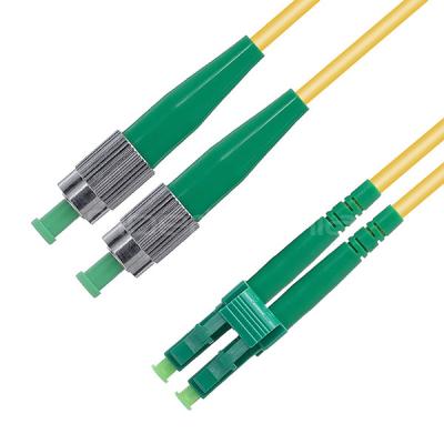 China LC APC to LC APC Fiber Optic Patch Cable Duplex Single Mode OS2 OFNR 3.0mm Yellow for sale