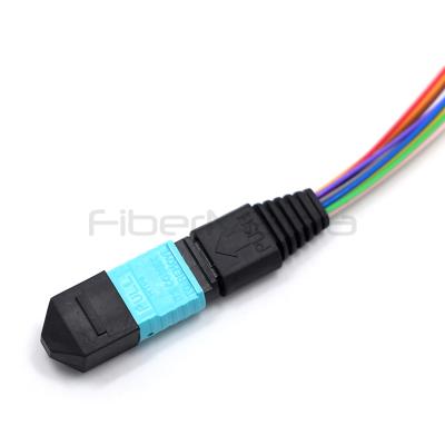 Cina Cavo patch cord MPO MTP a LC con fibra a nastro a 12 fibre, cavo da 0,9 mm e fanout a 12 colori in vendita